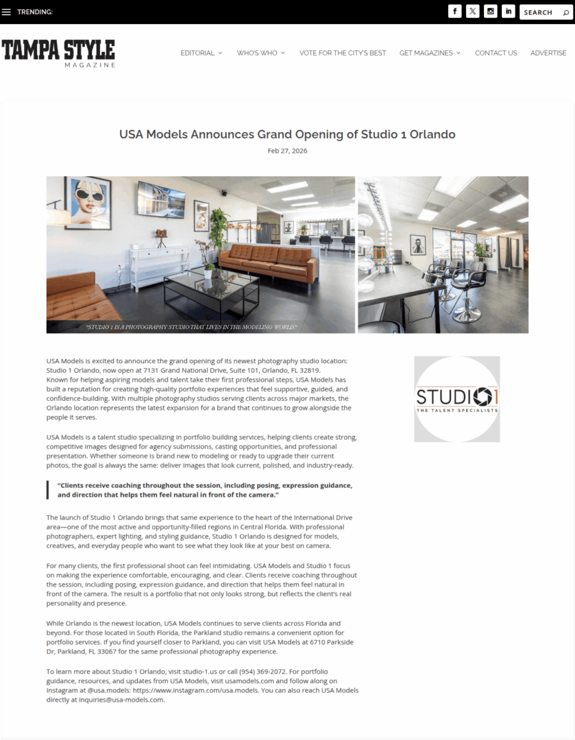 Studio 1: Premier Modeling Photography and Support Services